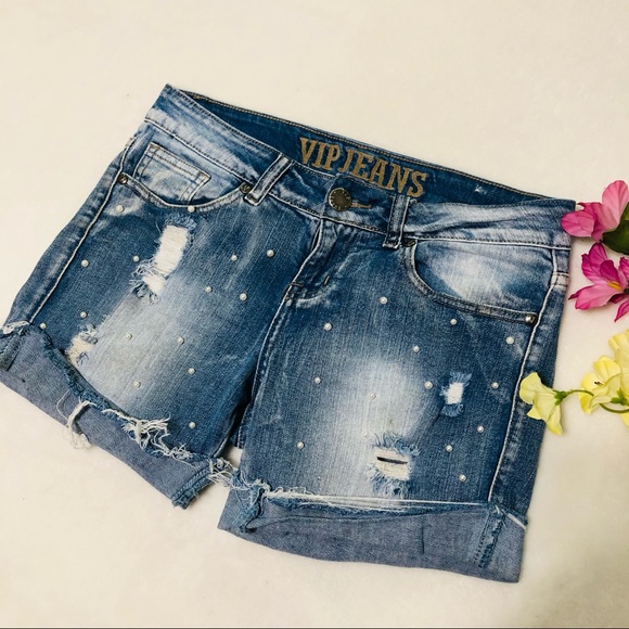 VIP | Shorts | Vip Jeans Pearl Studded Denim Shorts 34 | Poshmark
